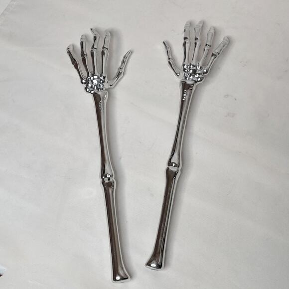 Halloween | Dining | Skull Bones Hands Fork Salad Tongs Metallic Silver ...